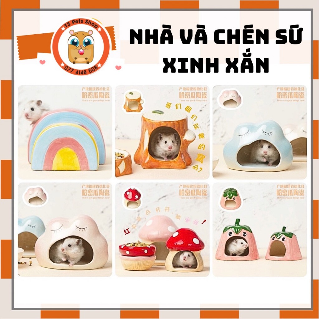 Nhà và chén sứ xinh xắn dành cho hamster robo, cample, winter white ...
