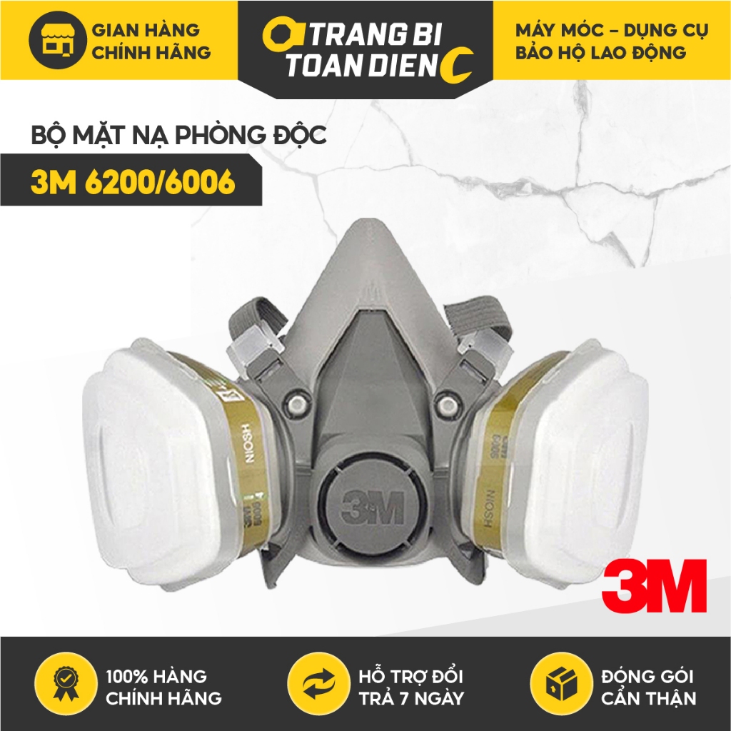 Mặt nạ phòng độc 3M 6200 và Phin lọc 6006 chính hãng lọc hơi hữu cơ, vô cơ, phun thuốc, phun sơn ...