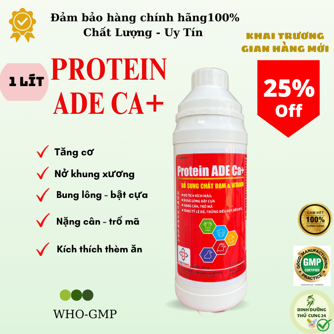 Protein ADE Ca+ 1 lít, Nuôi gà tơ tăng bo lớn, tăng nước máu, sung, lên ...
