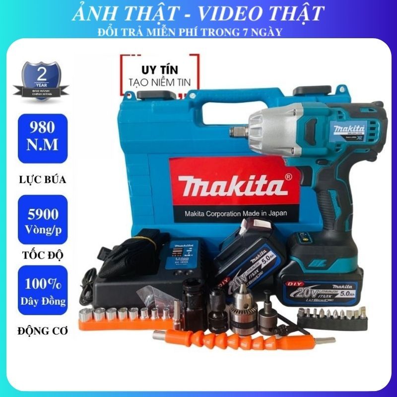 Máy Siết bulong ô tô Makita lực siết 980 N.m - Máy bắn bulong lực siết Lớn mở ốc 40 đơn giản ...