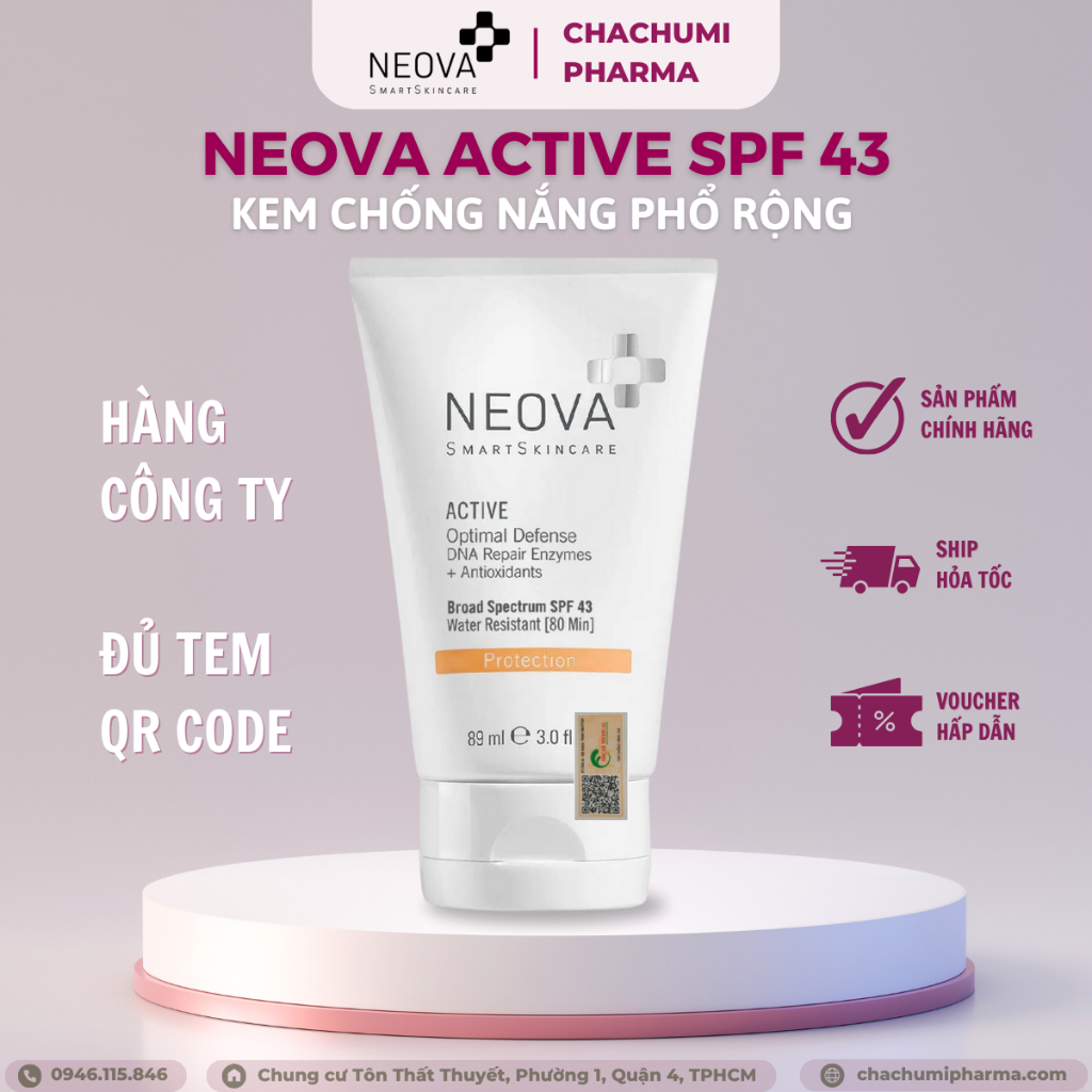 Kem chống nắng Neova SPF 43 DNA Damage Control Active dành cho da nhạy ...