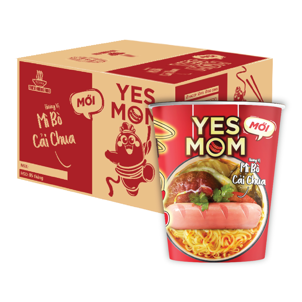 Thùng 24 ly Mì Bò Cải Chua Yes Mom Có Xúc Xích 76g/ly | Shopee Việt Nam