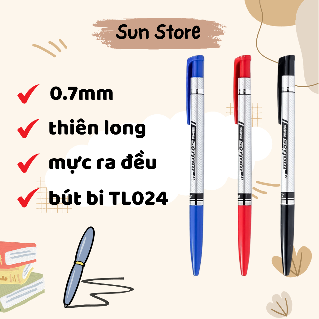 Bút bi Thiên Long TL-024 chính hãng ngòi 0.7mm màu đen đỏ xanh - Sun ...