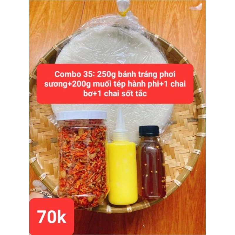 COMBO 35: 250G BÁNH TRÁNG PHƠI SƯƠNG+200G MUỐI TÉP HÀNH PHI+1 CHAI BƠ+1 ...