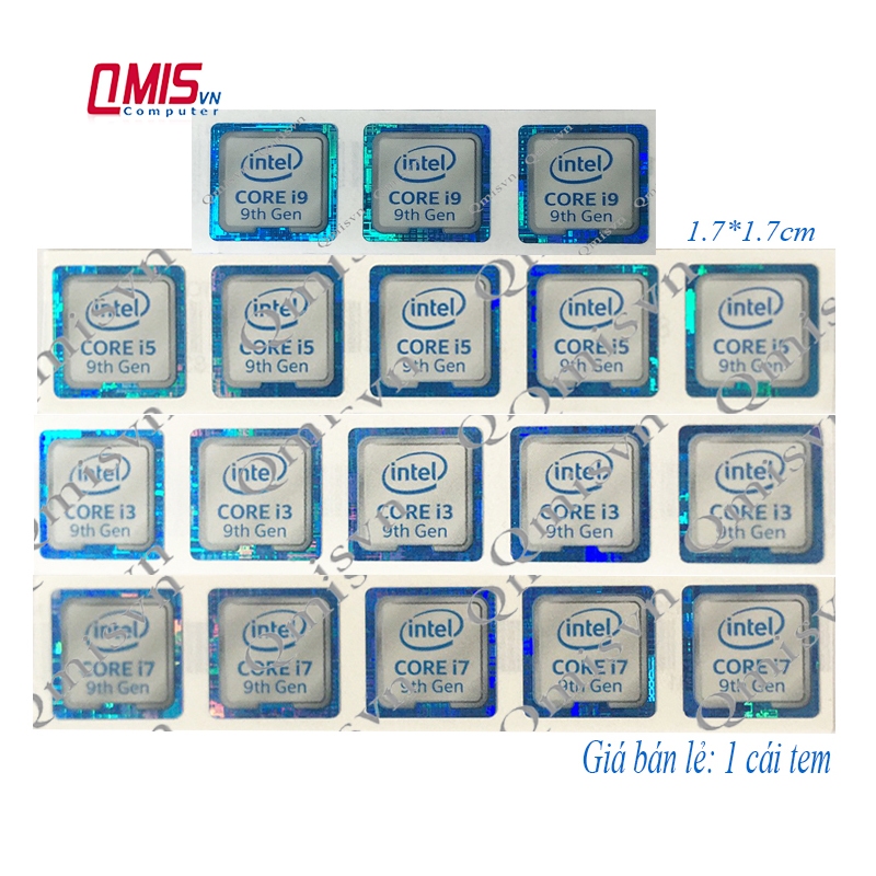 01 CÁI TEM LOGO INTEL CORE I3 I5 I7 THẾ HỆ 9, GEN 9 - TEM CPU INTEL DÁN ...
