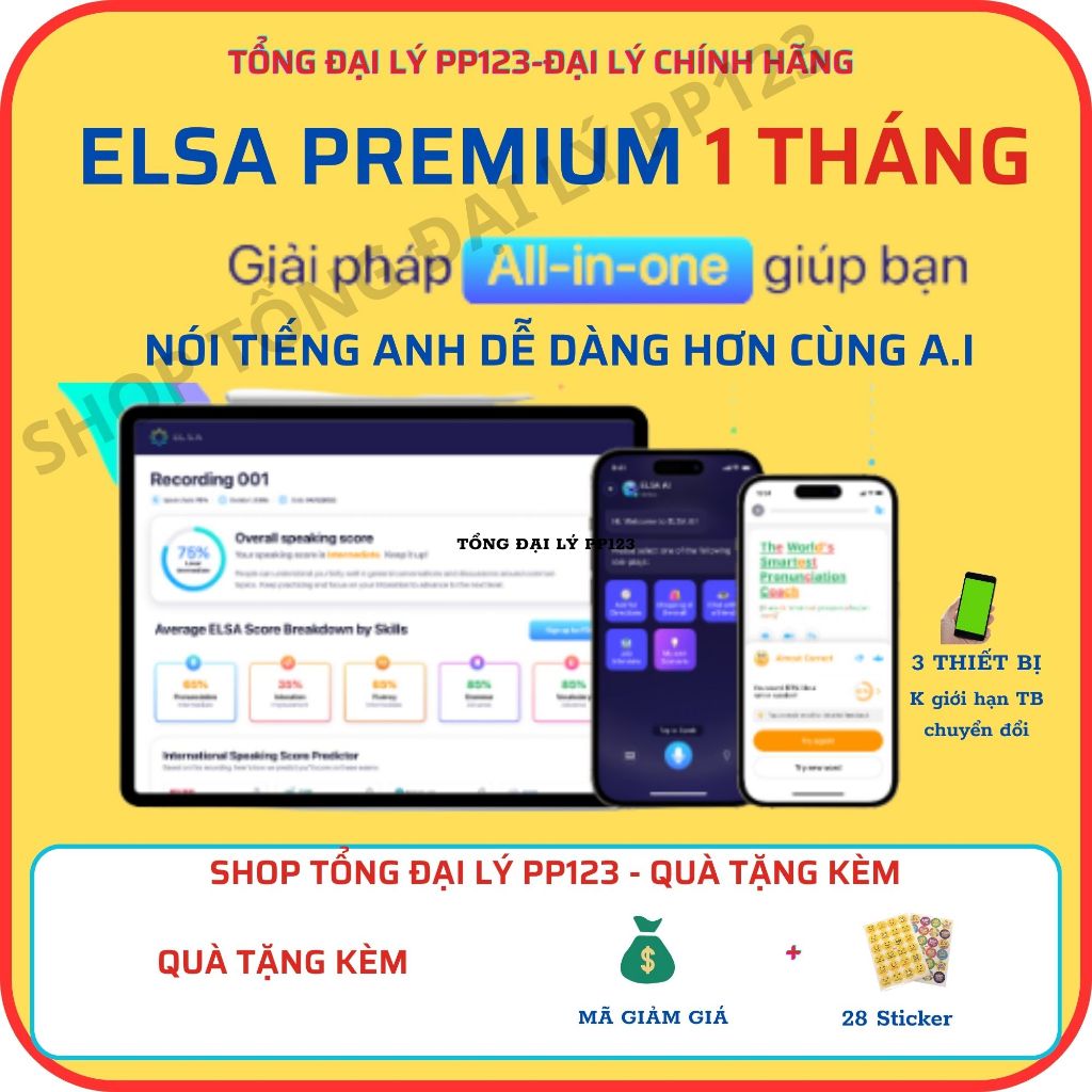 ELSA Premium 1 Tháng bao gồm (ELSA Pro, ELSA AI và Speech Analyzer ...