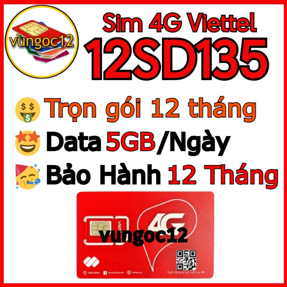 SIM VIETTEL 5G 12T5G125 12ST60N 12SD125Z 9GB/NGÀY 12SD125 KM 150GB/T ...