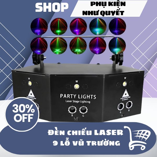 Đèn chiếu LASER 9 lỗ vũ trường cảm biến âm thanh - Đèn LED sân khấu ...