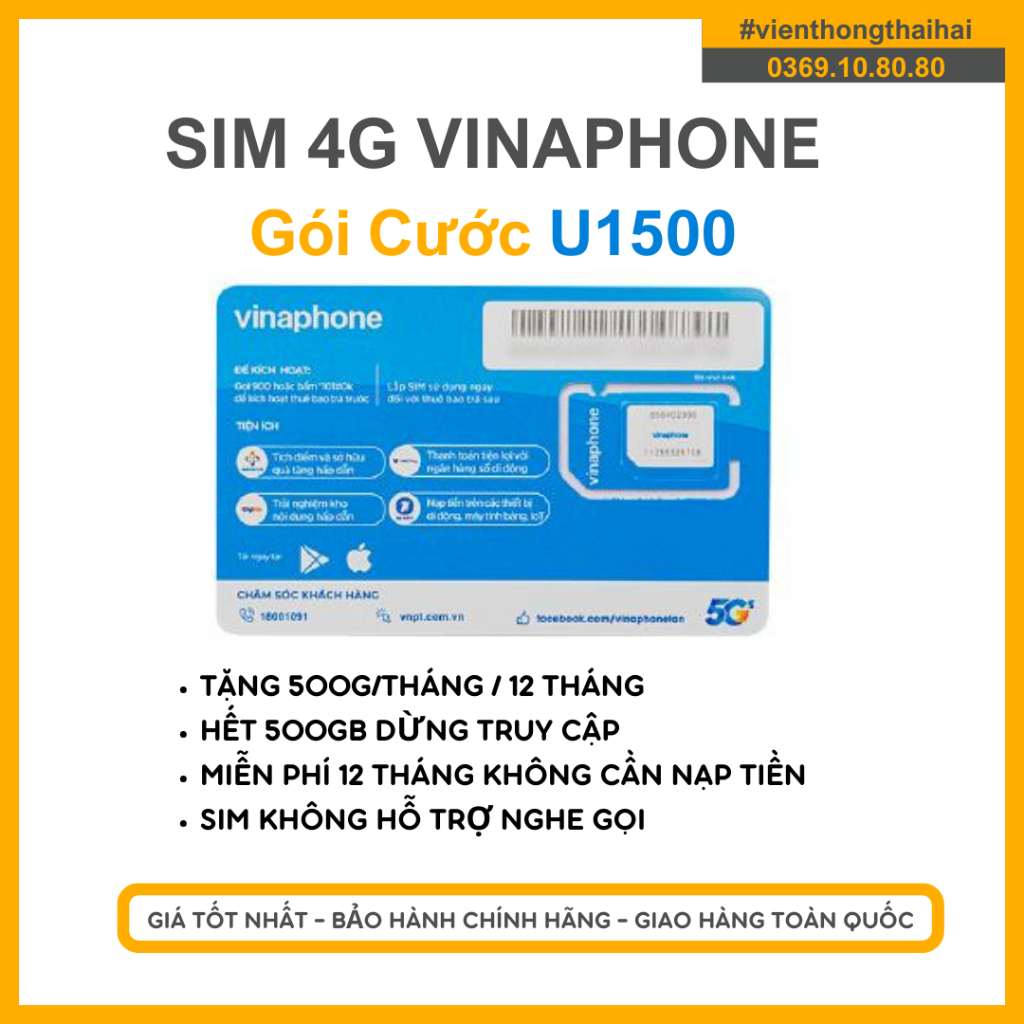 SIM 4G VINAPHONE U1500 TẶNG 500GB/THÁNG,TRỌN GÓI 1 NĂM KHÔNG CẦN NẠP TIỀN | Shopee Việt Nam