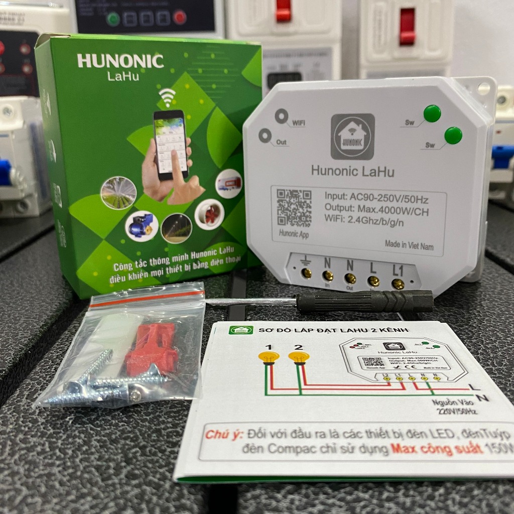 Công tắc Wifi Hunonic Lahu 220V 500W/kênh, Công suất lớn 4000W điều ...