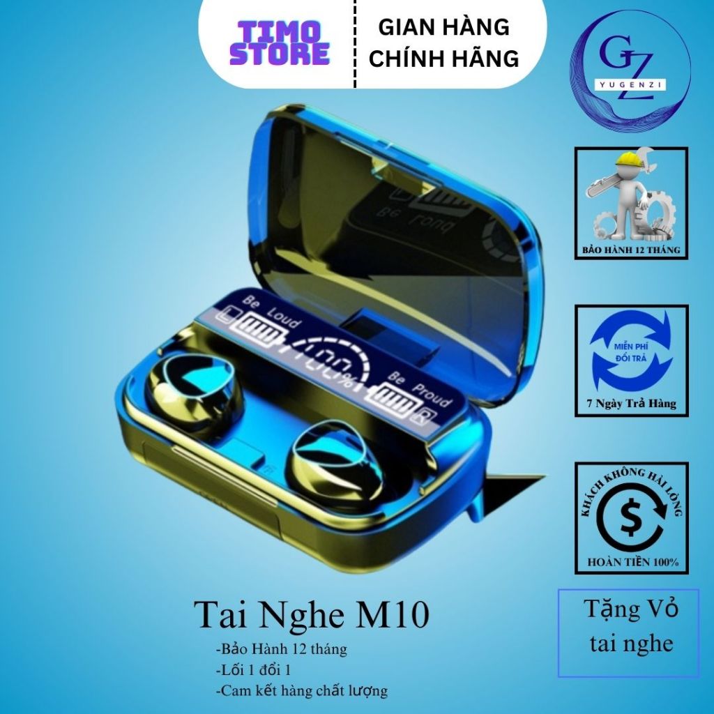 Tai nghe bluetooth M10 Pin Trâu 2500maH âm thanh trung thực, Tai nghe nhét tai đèn Led , hộp sạc ...