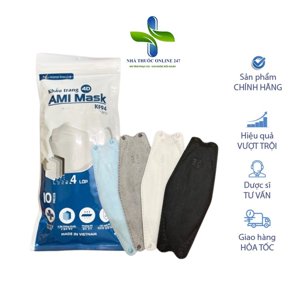 Khẩu trang KF94 Ami Mask 4 lớp kiểu dáng ôm gọn kháng khuẩn, chống bụi ...