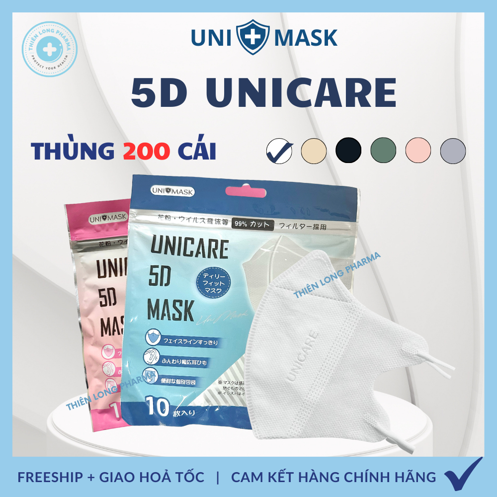 Thùng 200 chiếc Khẩu trang 5D UNI CARE 3 lớp kháng khuẩn chính hãng ...