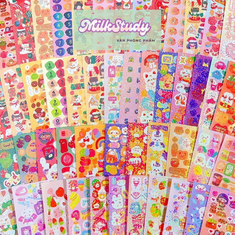 Combo 50 tấm sticker lấp lánh dán vở, toploaded, đồ dùng văn phòng phẩm ...