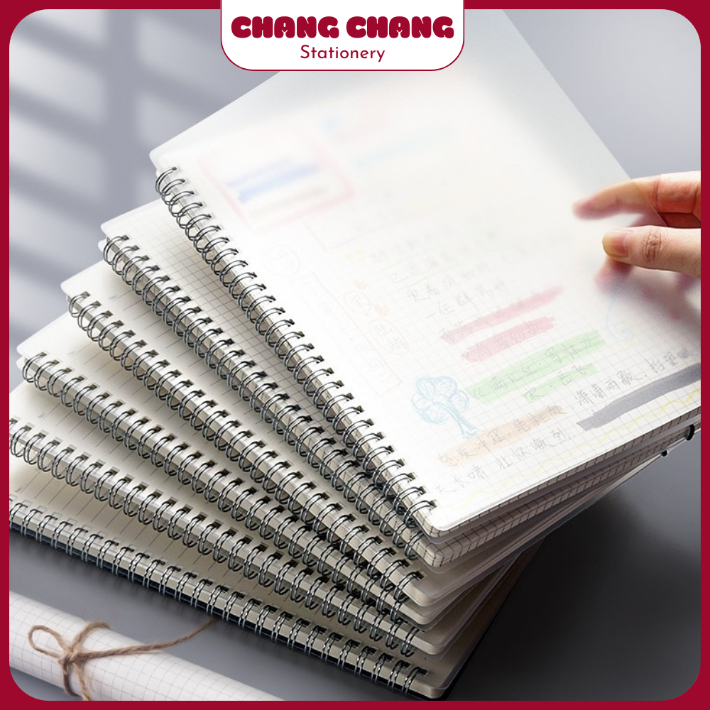 Sổ tay lò xo A5 B5 A4 văn phòng phẩm Chang Chang, Bìa nhựa kèm trong suốt 160 trang kẻ ngang ...