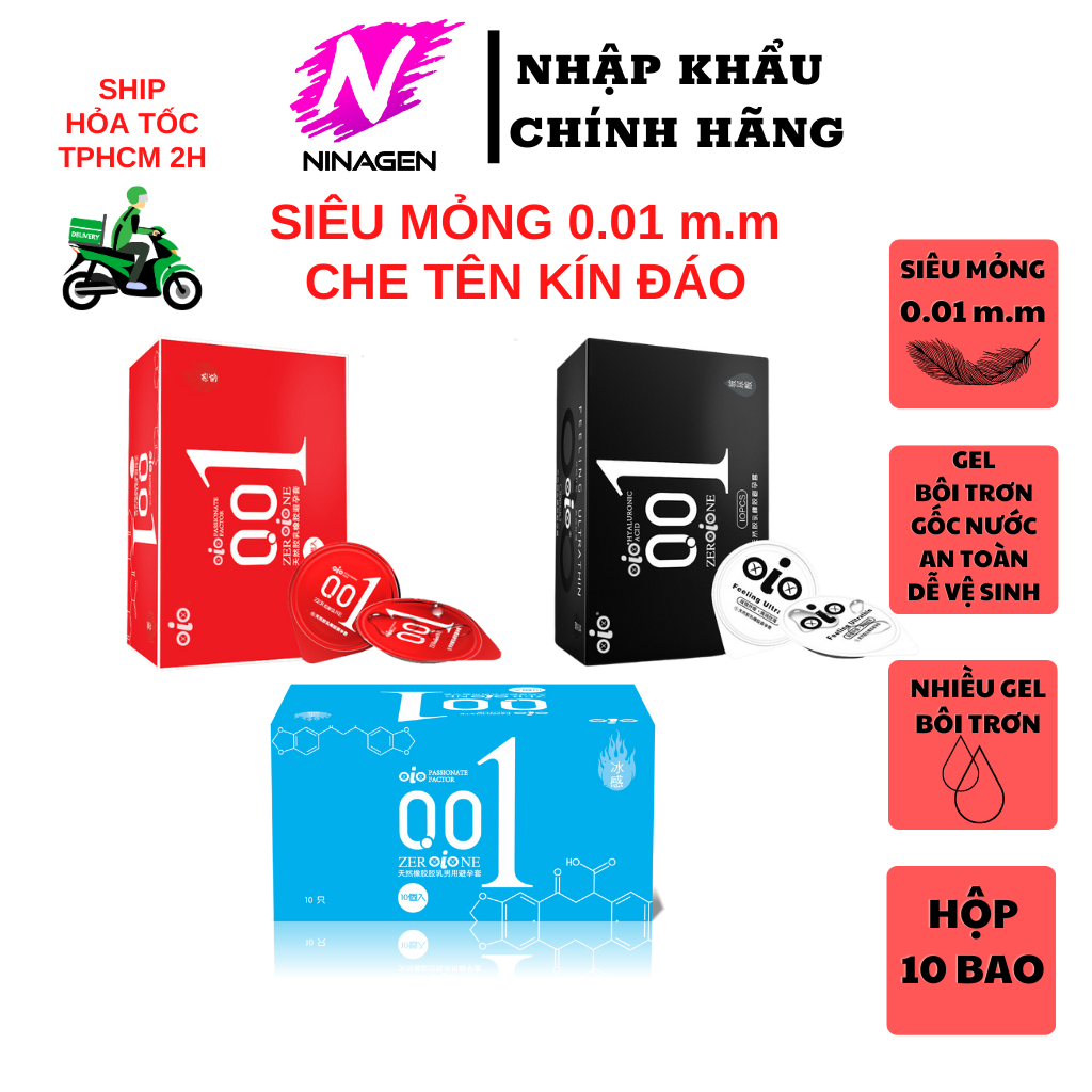 Bao cao su siêu mỏng 001 gân gai OiO vani, bcs JiuYue bạc hà, nhiều gel ...