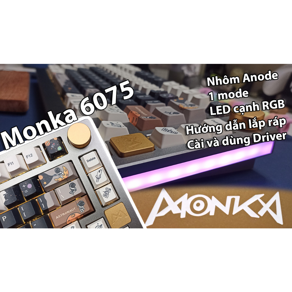 [Bán lại] KIT bàn phím Monka 6075 màu xám, mạch xuôi, hotswap 5 pin ...