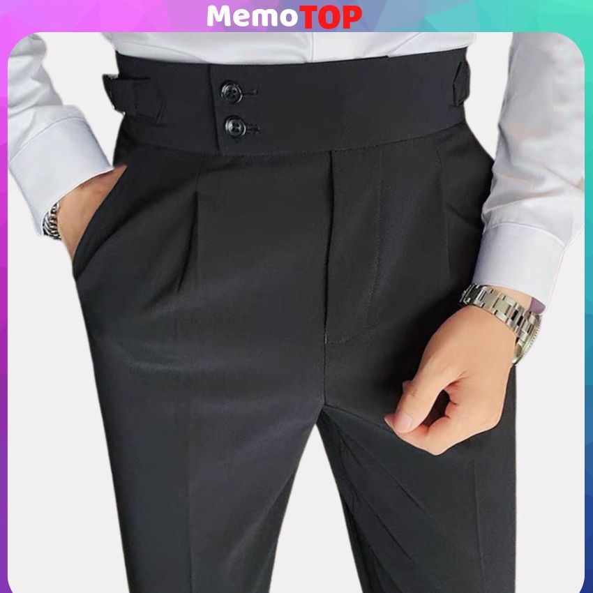 Quần tây nam cạp cao 2 khuy sidetab kiểu mới MEMOTOP khóa 2 bên chỉnh eo, quần âu nam hàn quốc ...