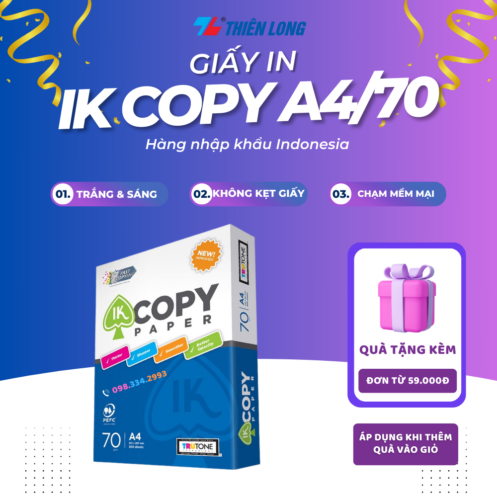 Giấy in, giấy photo A4 Thiên Long IK Copy 70gsm - Giấy in A4 500 tờ đều ...