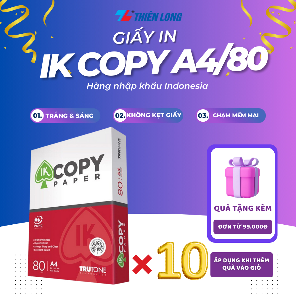 Combo 10 Ream giấy A4 80 gsm IK Copy (500 tờ) - Hàng nhập khẩu Indonesia | Shopee Việt Nam