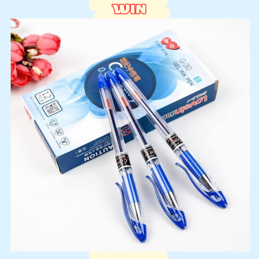 Bút bi nước mực gel ngòi 0,5mm nhỏ viết êm tay màu xanh và đen G30 ...