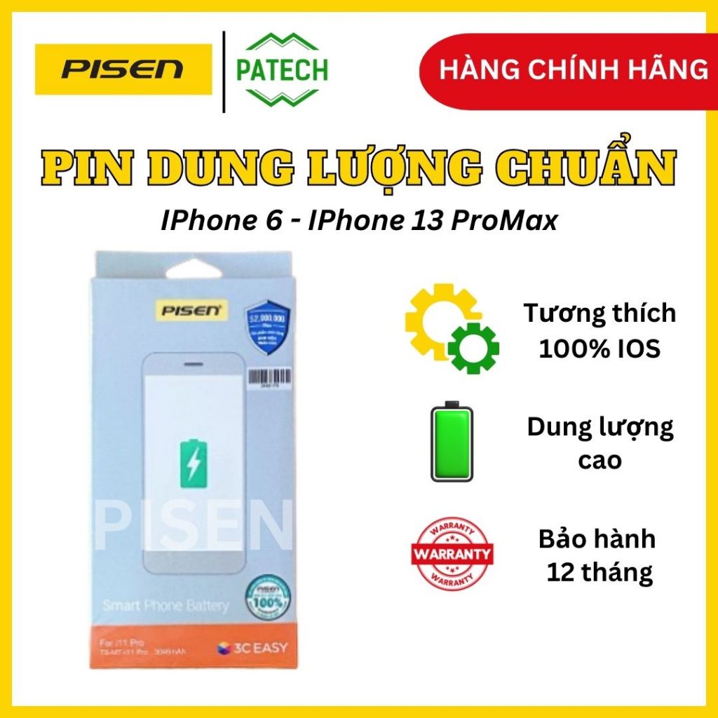 Pin Pisen dung lượng chuẩn cho IP từ 6 đến 14 promax, Bảo hành 12 tháng ...