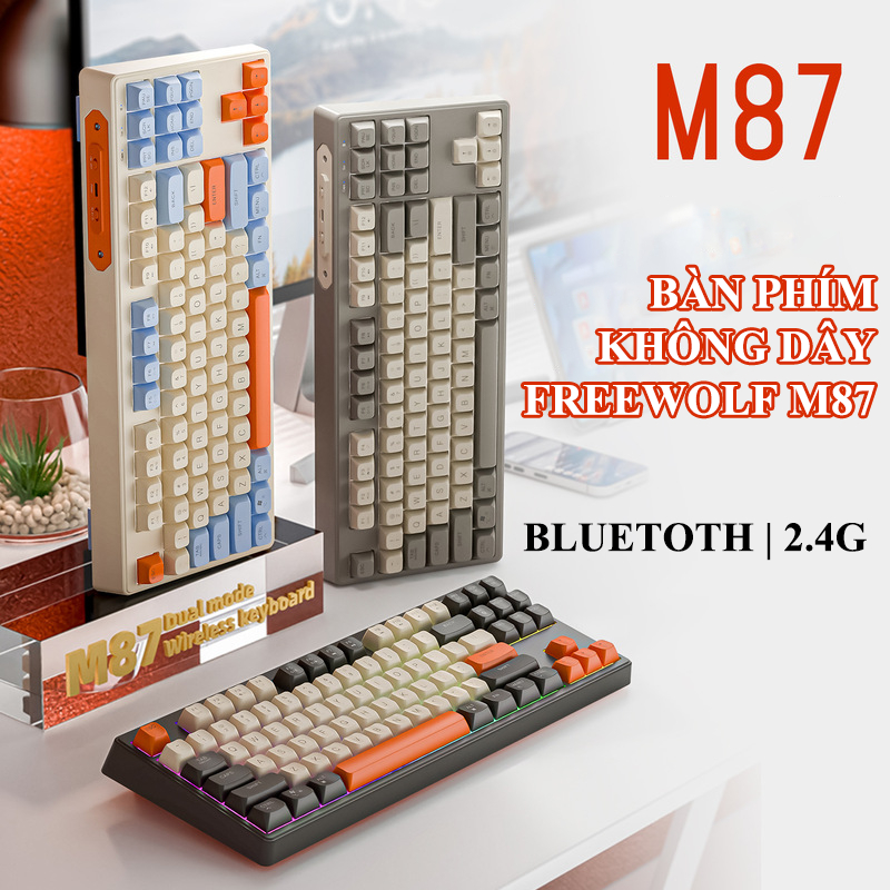 Bàn phím không dây FREEWOLF M87 kết nối Bluetooth và chip USB 2.4G ...