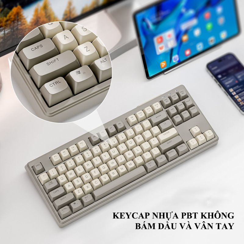 Bàn phím không dây FREEWOLF M87 kết nối Bluetooth và chip USB 2.4G ...