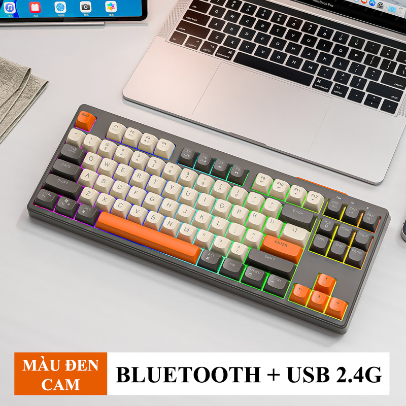 Bàn phím không dây FREEWOLF M87 kết nối Bluetooth và chip USB 2.4G thiết kế TKL 87 phím với nút ...