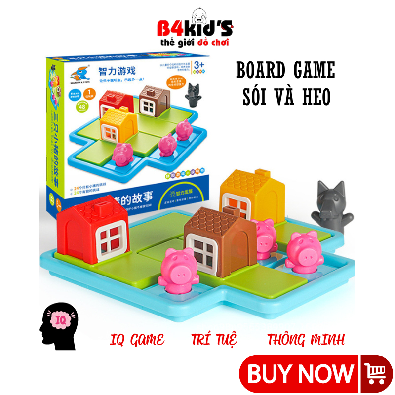 Đồ chơi board game IQ xếp hình sói xấu xa và ba chú heo con, smart ...