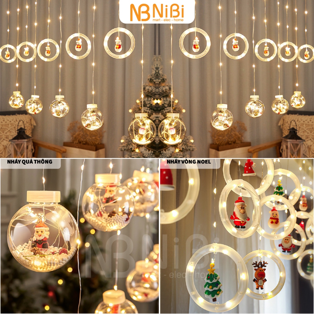 Dây đèn led trang trí quả cầu tuyết 10 bóng 3M, Đèn rèm Noel led hạt gạo siêu bền chống đứt, vua ...