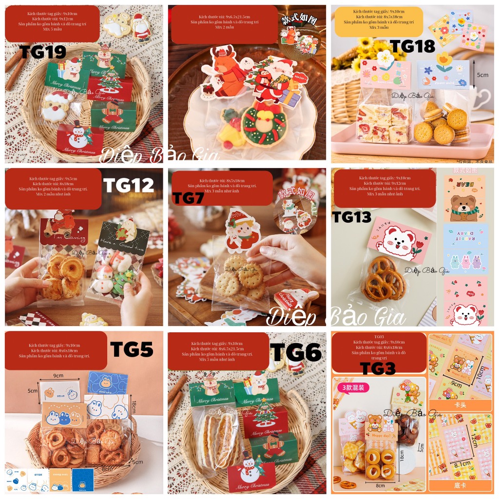 Túi đựng bánh kẹo, quà tặng kèm tag giấy Tết, Sinh nhật set 10c ...
