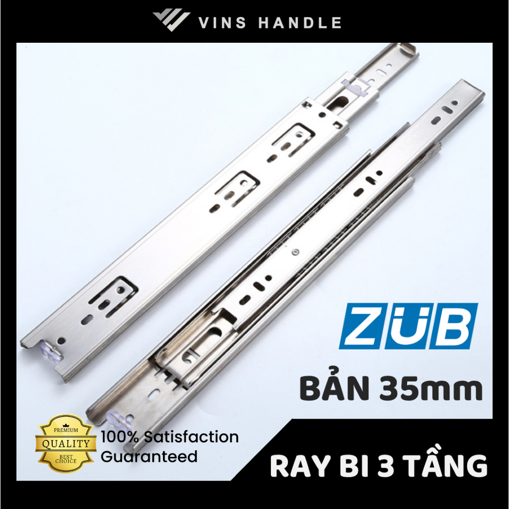 [ZUB 2bi] RAY BI 3 TẦNG BẢN 35mm (Trắng bóng) - Ray hộc tủ kéo bản nhỏ ...