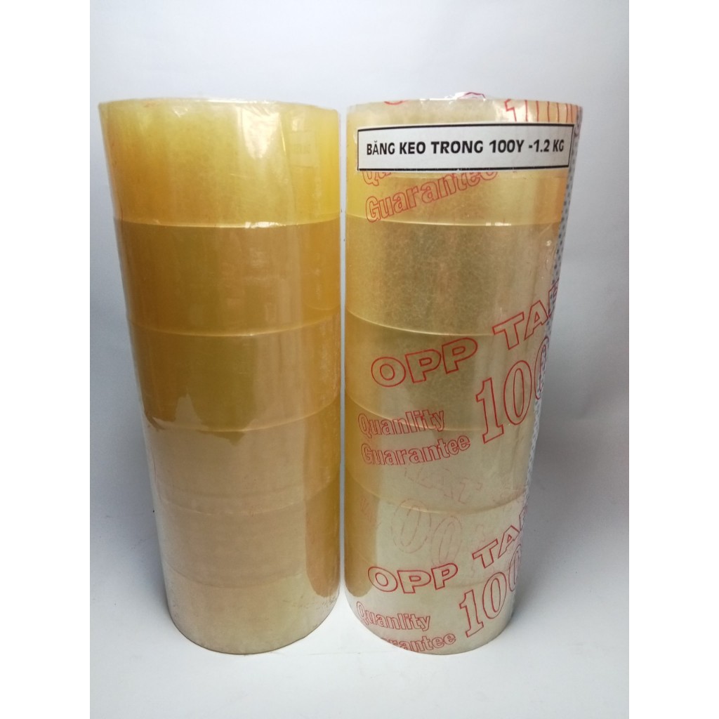Băng keo trong,đục,5cm x 100y,độ dính cao,siêu dai,siêu dính dùng dán thùng,đóng hàng,dùng văn ...