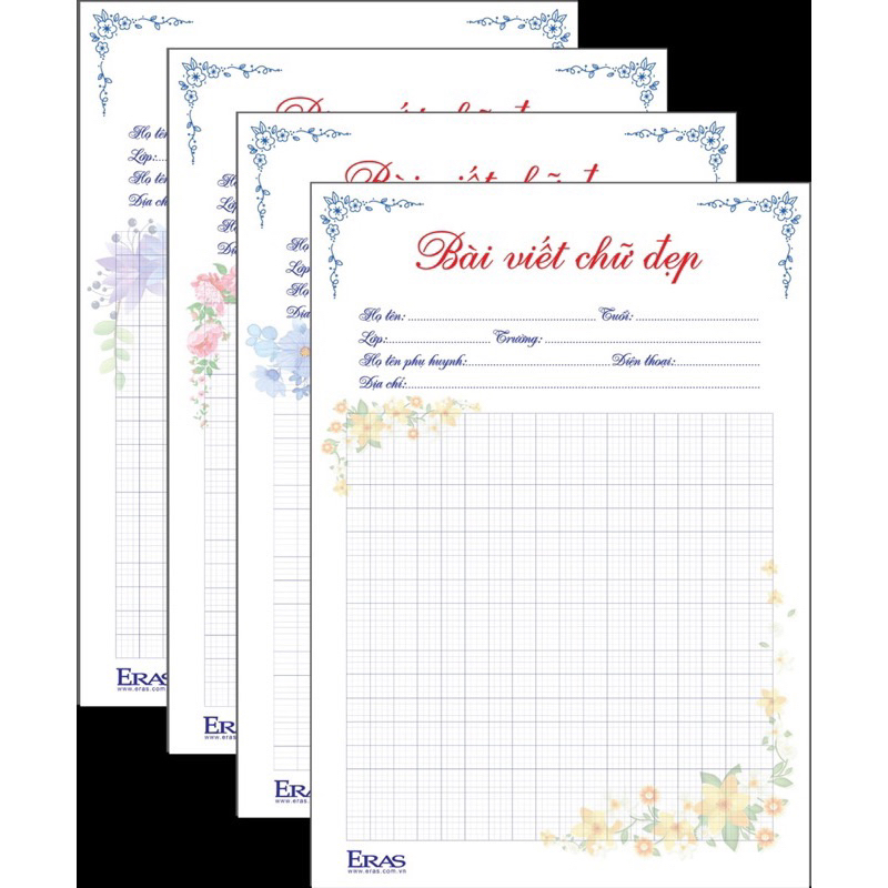 Giấy luyện chữ đẹp Eras E758 cỡ 4 ô ly (2.5x2.5mm) ĐL120g/m2 ,SL 20 tờ ...