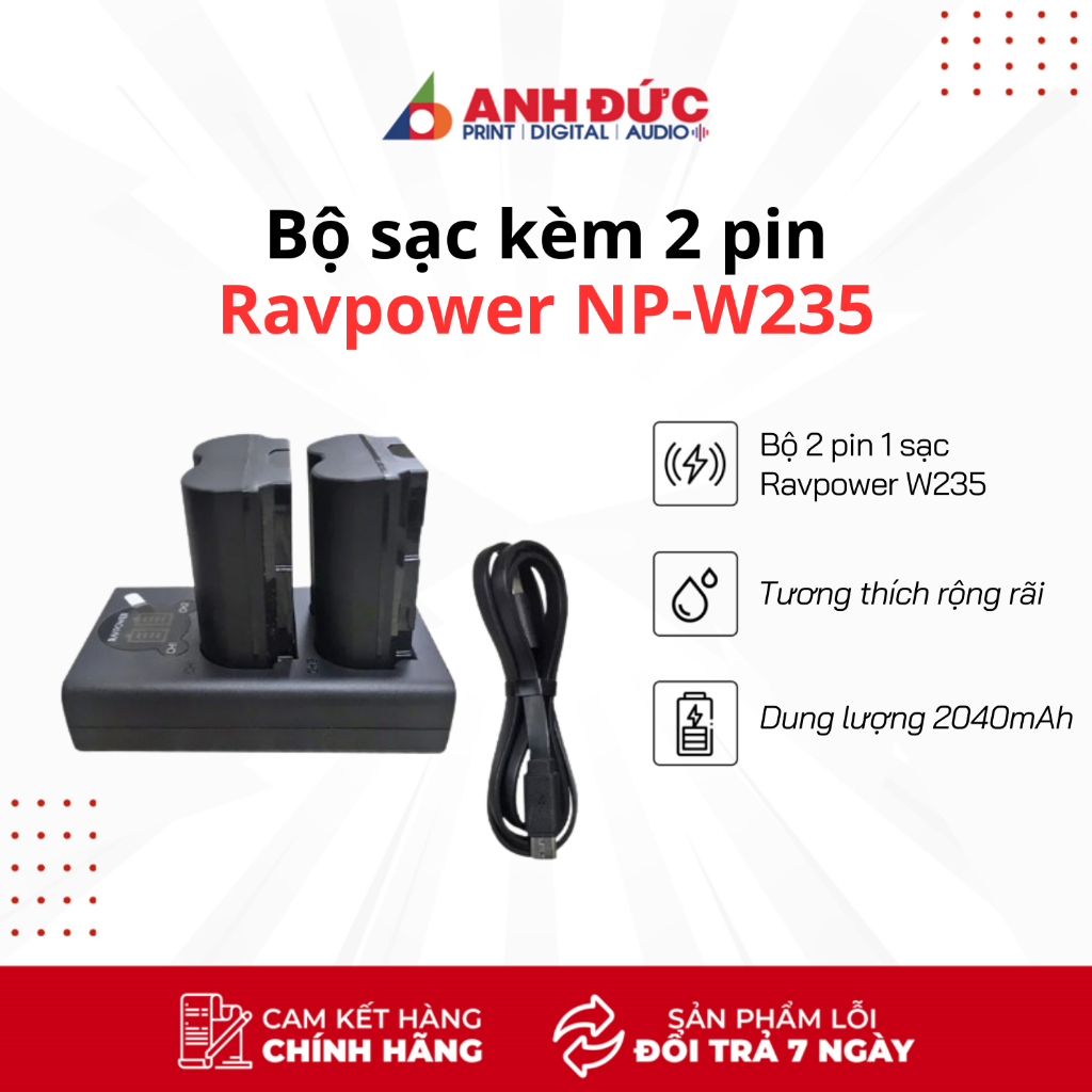 Bộ Sạc Đôi Ravpower Kèm 2 Pin Fujifilm NP-W235 Dành Cho Fuji XT4, XT5 ...