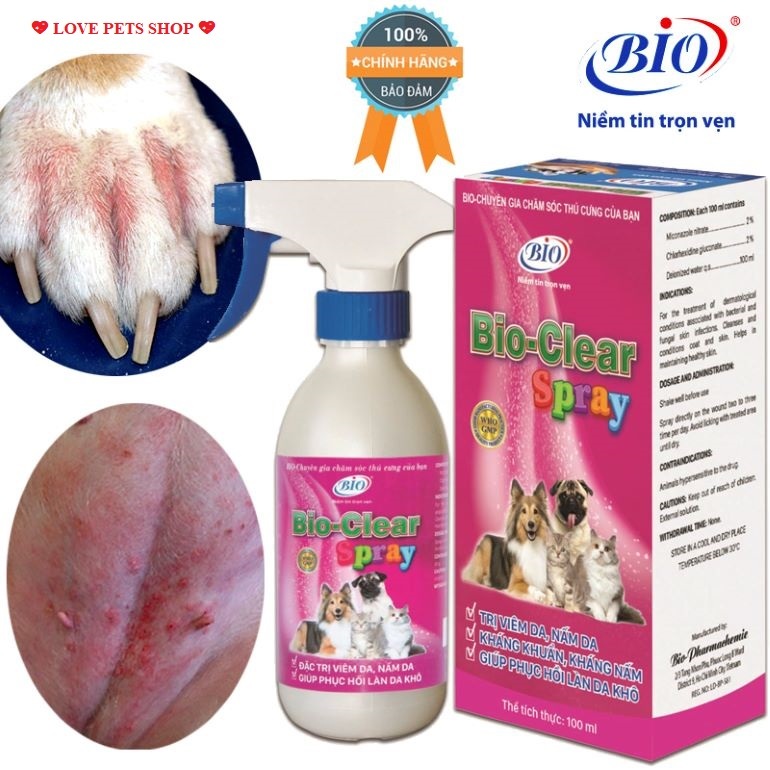 Xịt nấm viêm da cho Chó mèo Bio - Clear Spray 100ml - Love Pets Shop | Shopee Việt Nam