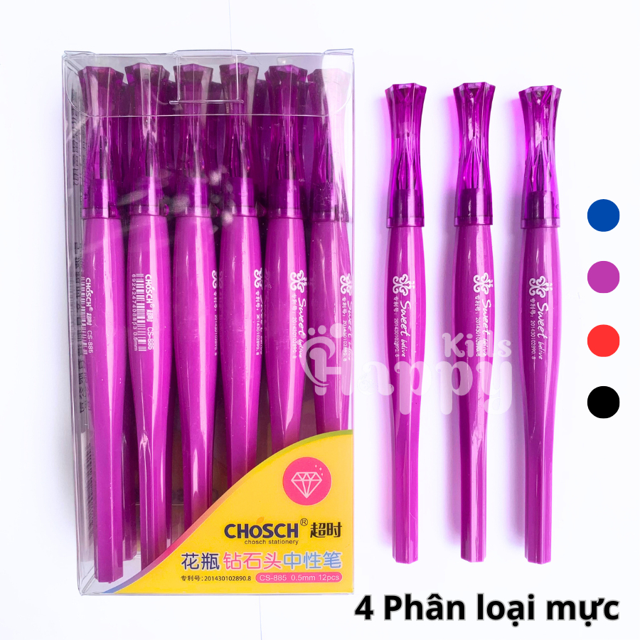 Hộp 12 Bút Gel Nước Ngòi Kim Cương 0.5mm Chosch CS885 Mực Xanh, Tím ...