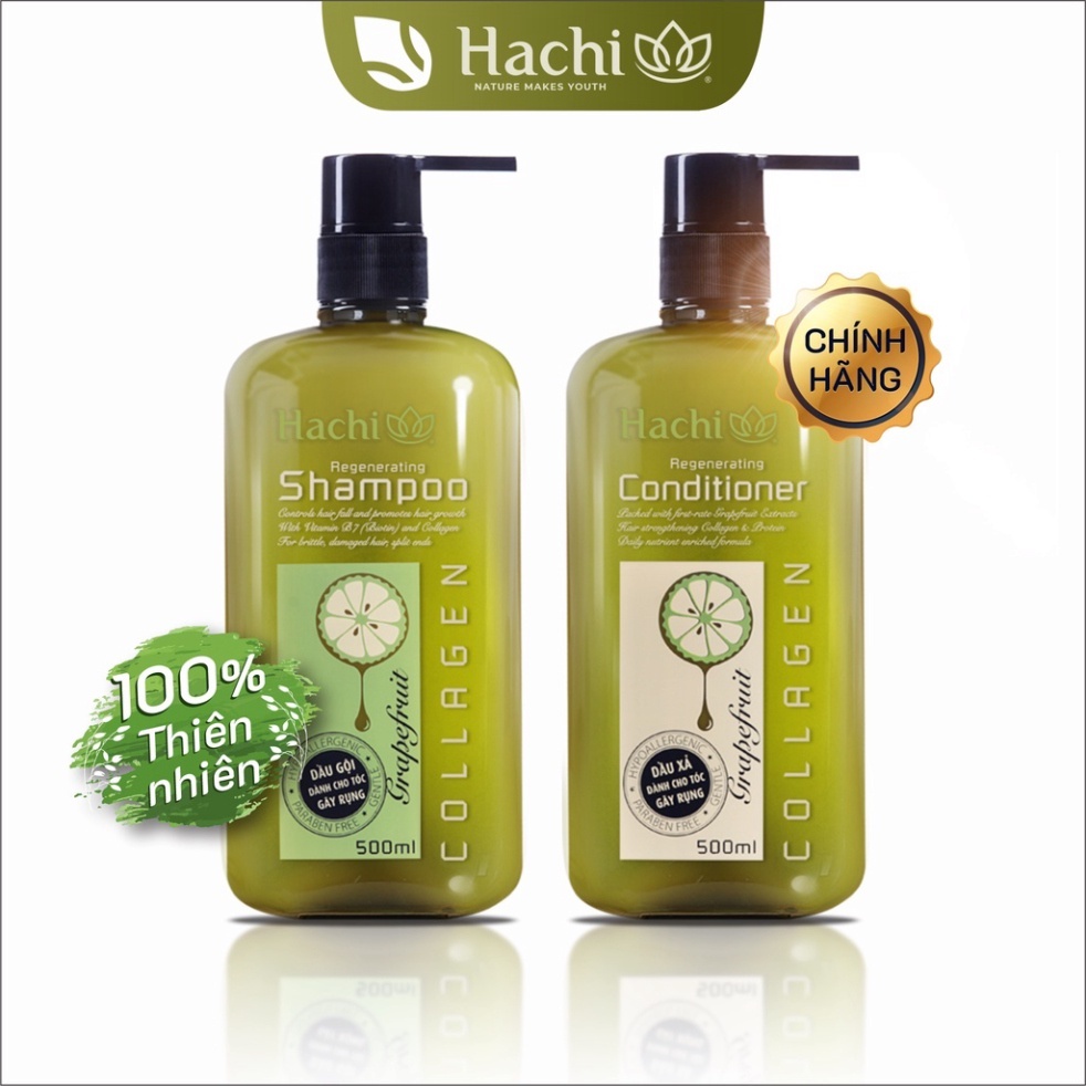 Cặp dầu gội hachi bưởi ngăn ngừa gãy rụng 350 500 800ml chiết xuất hoàn ...