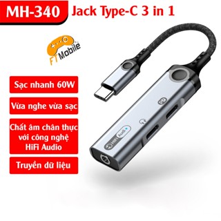 Jack chuyển đổi Type-C 3 in 1 hỗ trợ cắm tai nghe 3.5mm + Type-C có mic ...