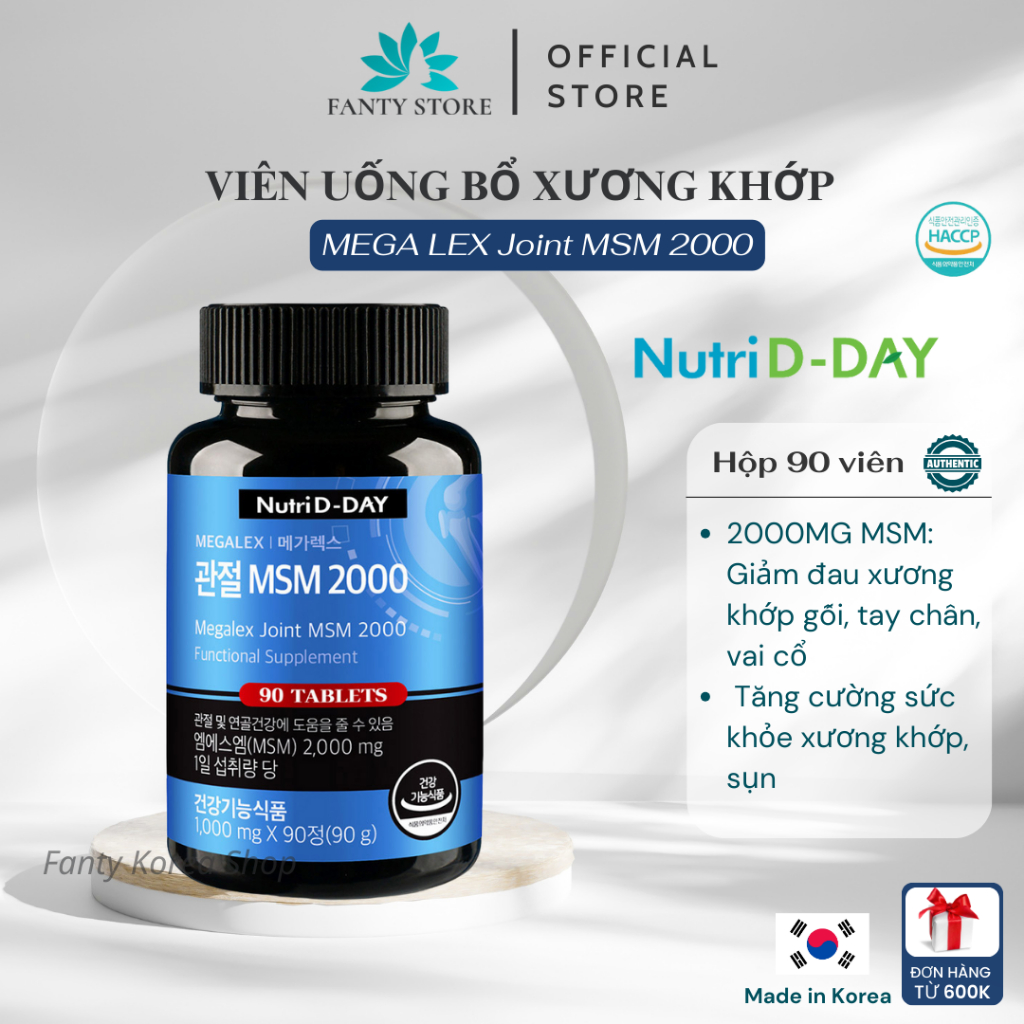 [Chuẩn Hàn] Viên Uống Bổ Xương Khớp Sụn MEGA LEX Joint MSM 2000 Nuti D-Day (Hộp 90 viên ...