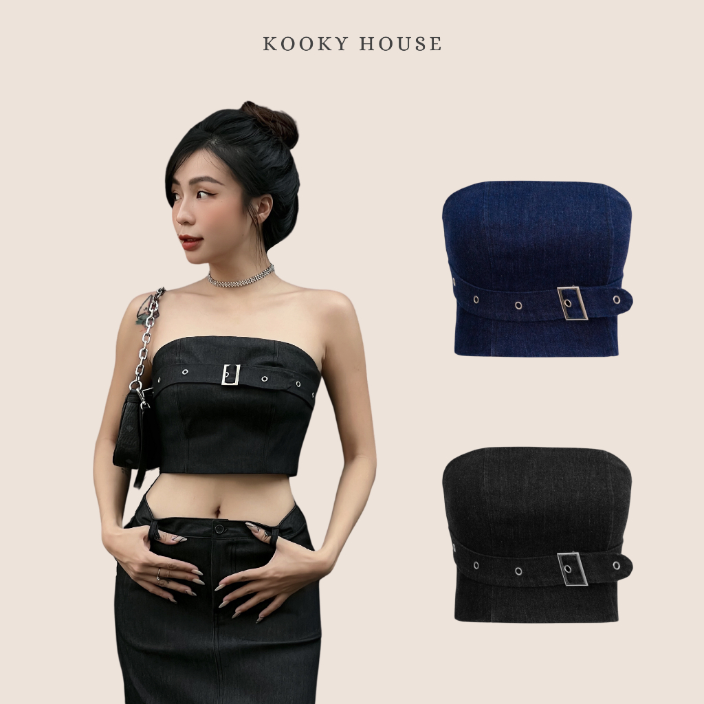 Áo croptop jeans nữ thiết kế trendy, cá tính - KOOKY HOUSE - ÁO JEANS ...