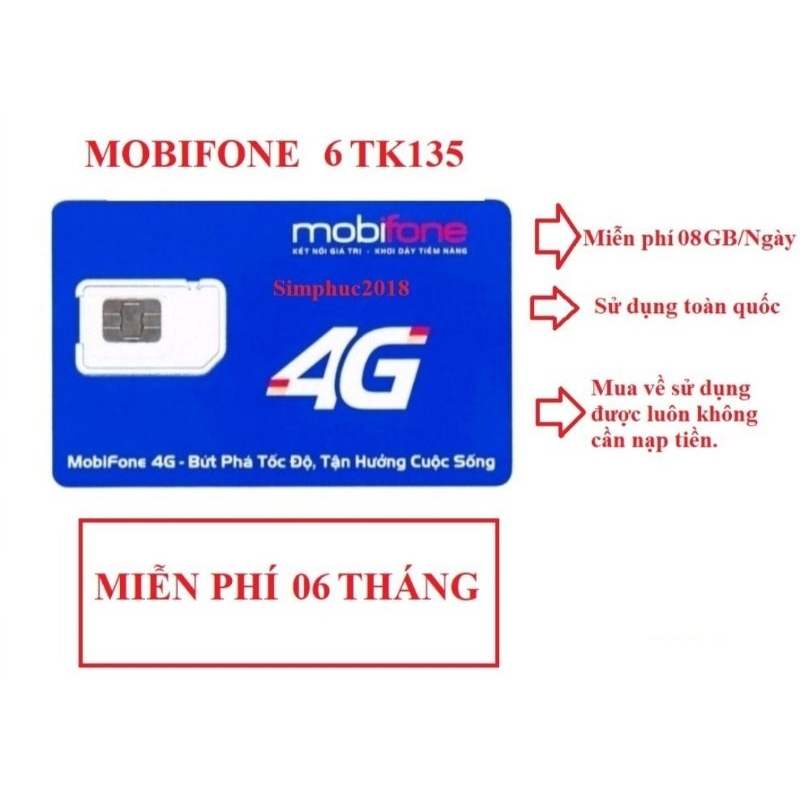 SIM 4G MOBIFONE 6TK135 (08GB/ Ngày MIỄN PHÍ 6 THÁNG) | Shopee Việt Nam