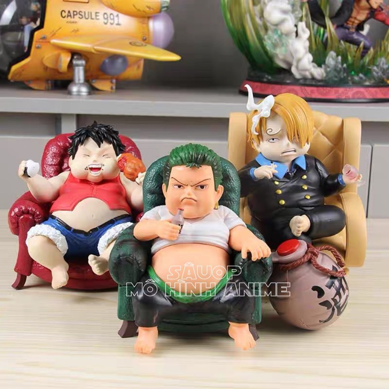 Mô hình Zoro béo, Sanji béo, Luffy béo ngồi ghế cao 13.5- 18cm (Mô hình ...