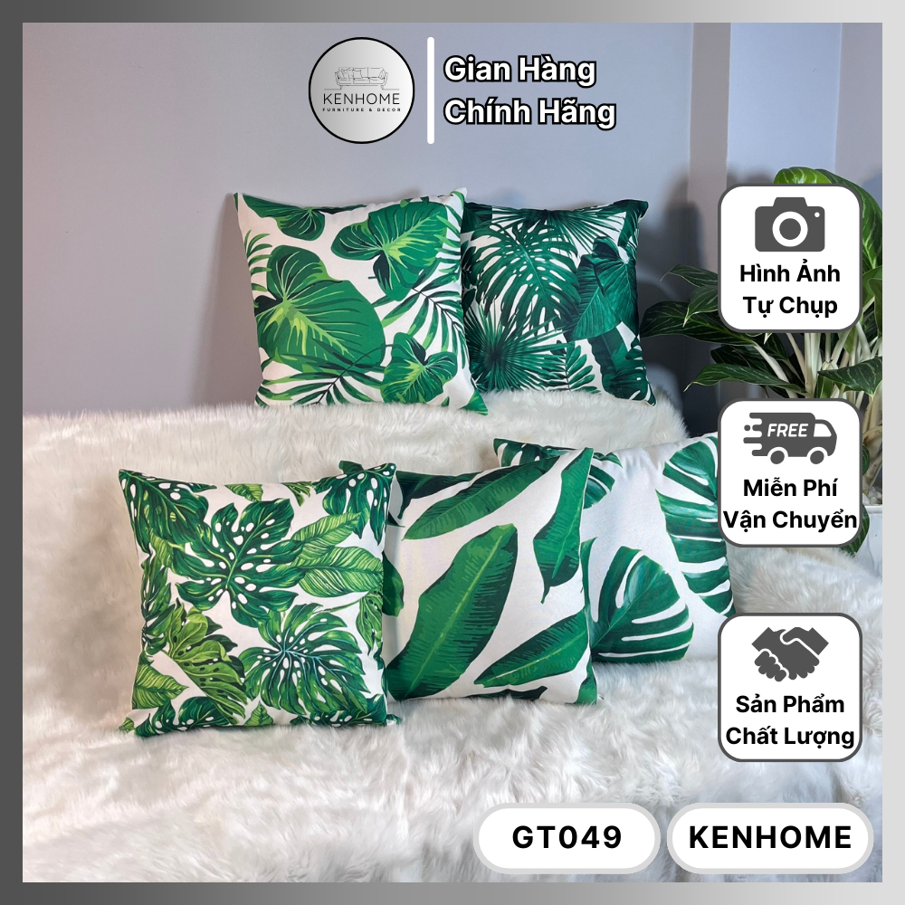 Gối Sofa In 2 Mặt Họa Tiết Hình Lá Màu Xanh Nhiệt Đới, Gối Tựa Lưng ...