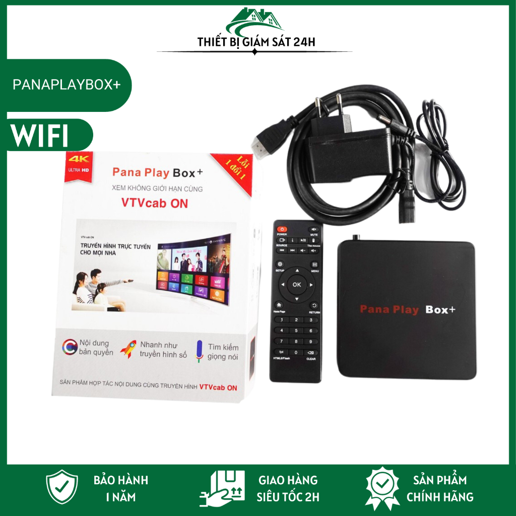 Đầu Tivi box Pana Play Box+ Ram 4G, hỗ trợ tìm kiếm giọng nói bảo hành ...