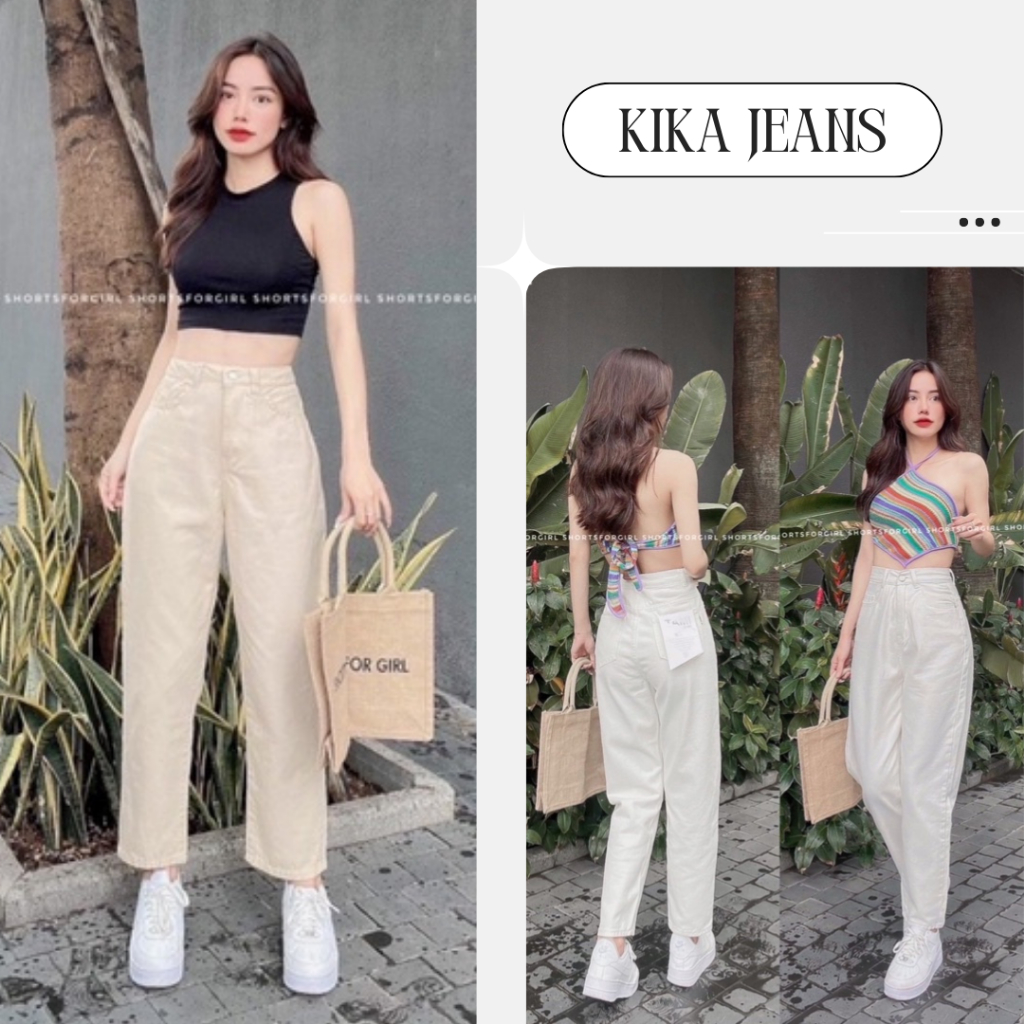 Quần baggy kaki nữ Bigsize 40kg- 80kg, quần jean ống đứng form lưng cao chất mềm mại KiKaJeans ...