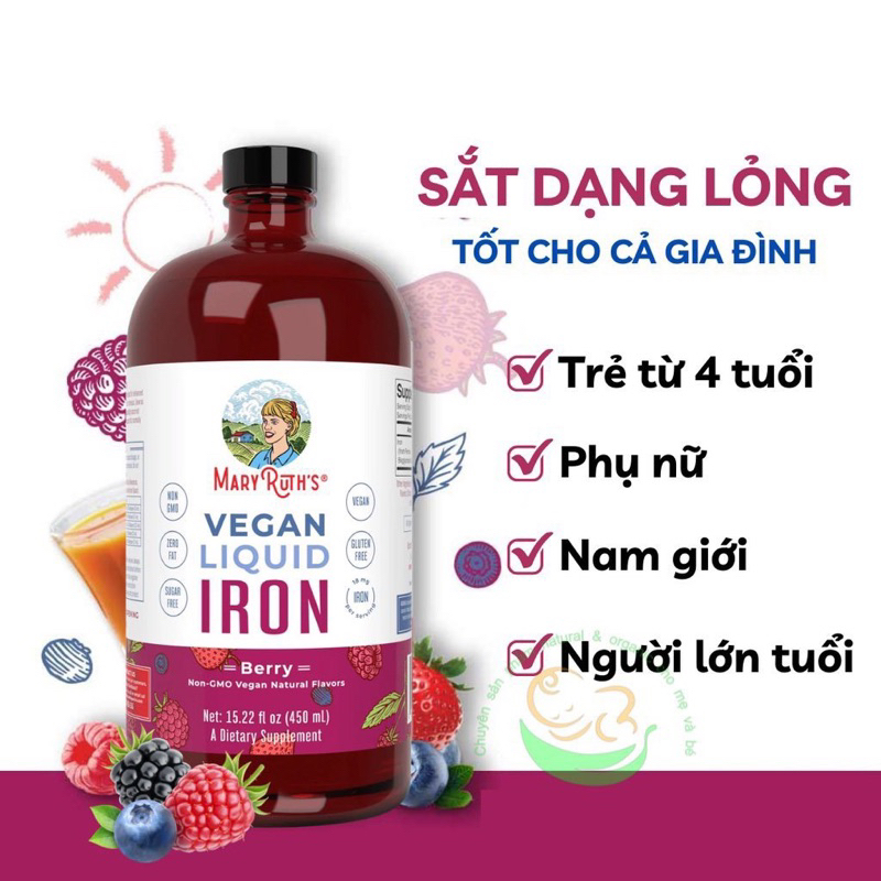 Sắt hữu cơ thuần chay Mary ruth vegan liquid iron 450ml dành cho trẻ từ ...