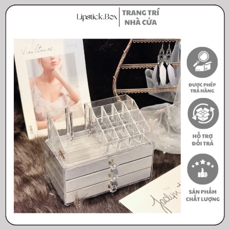 Set hộp trang sức tích hợp khay để son phấn mỹ phẩm tiện lợi nhỏ gọn ...