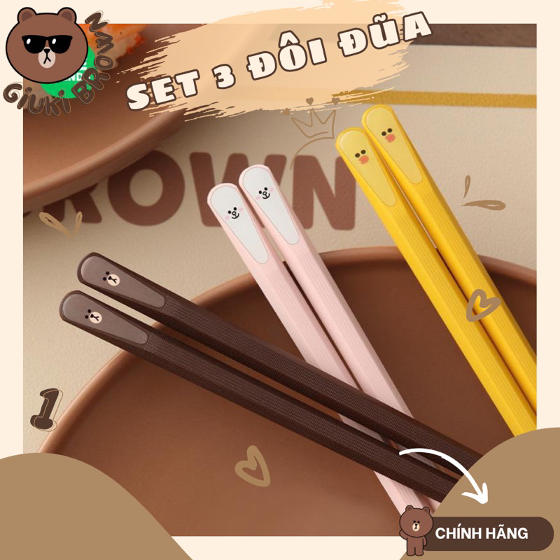[Giuki Brown] Set 3 Đôi Đũa Cao Cấp [Line Friends] | Shopee Việt Nam